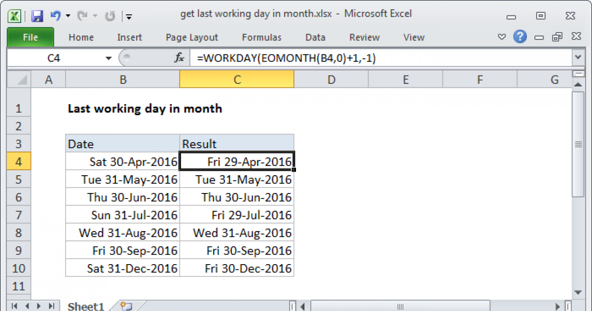 Get Last Working Day In Month Excel Formula Exceljet